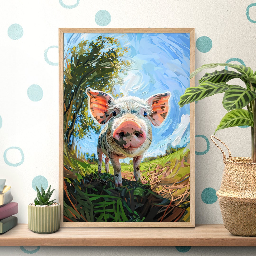Curious Miniature Pig Nature Poster, Piggy Lover Gift, Farm Animal ...