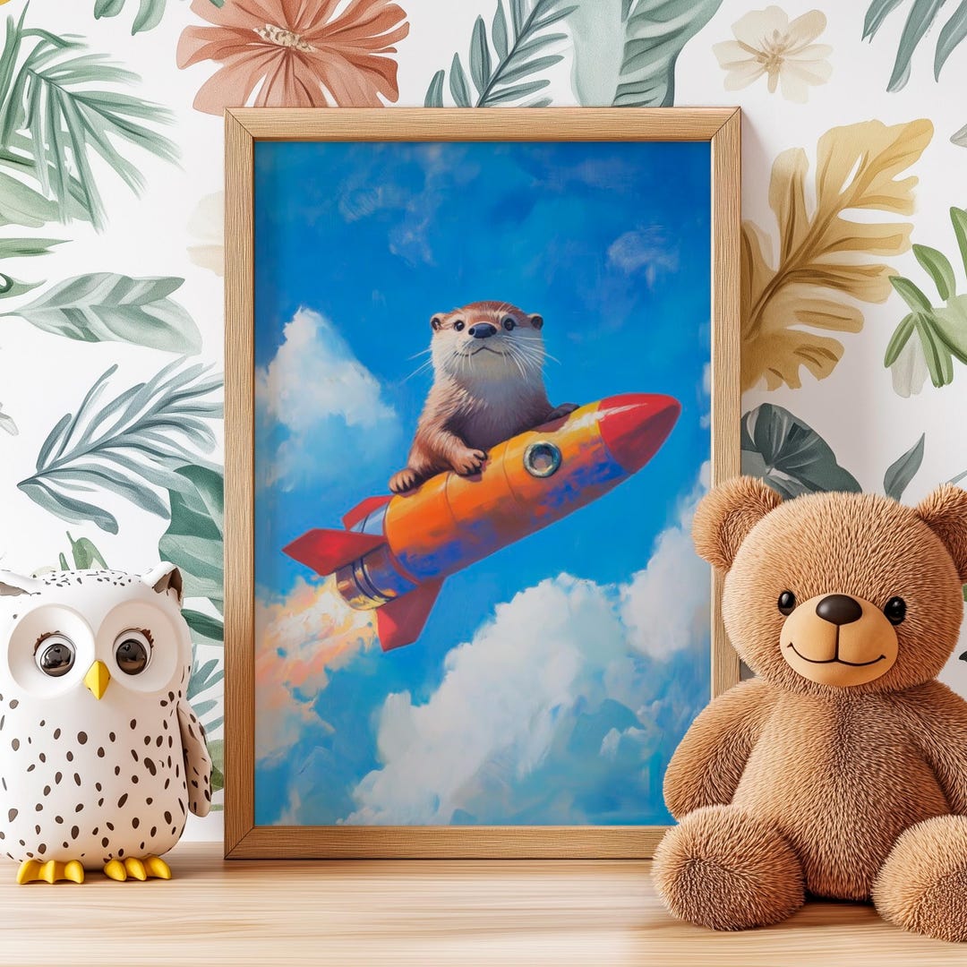 Rocket Riding Otter Blast Poster, Sea Otter Print, Lutra Lover Gifts ...