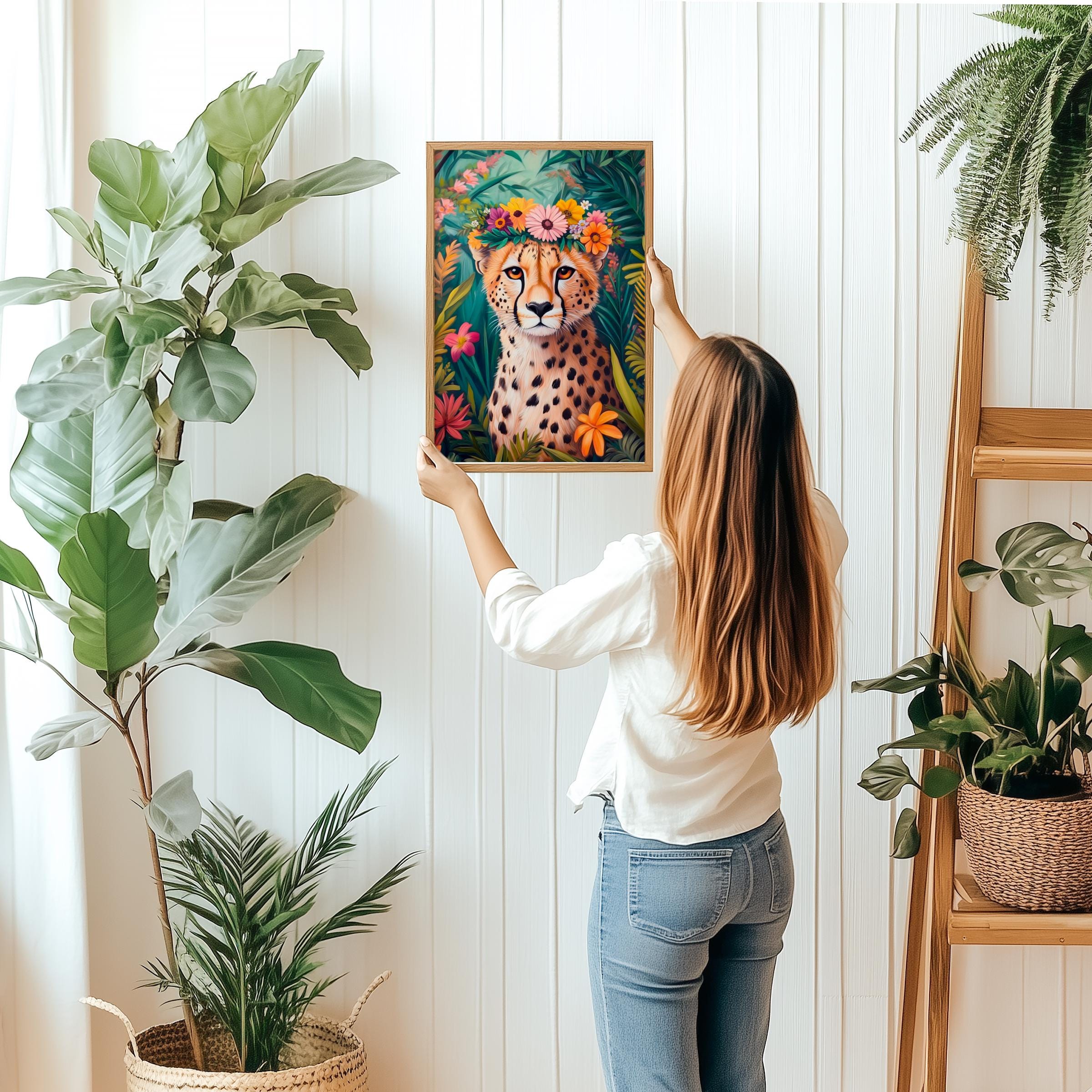 Floral Crown Wildlife Cheetah Poster, Acinonyx Lover, Leopard Nursery ...