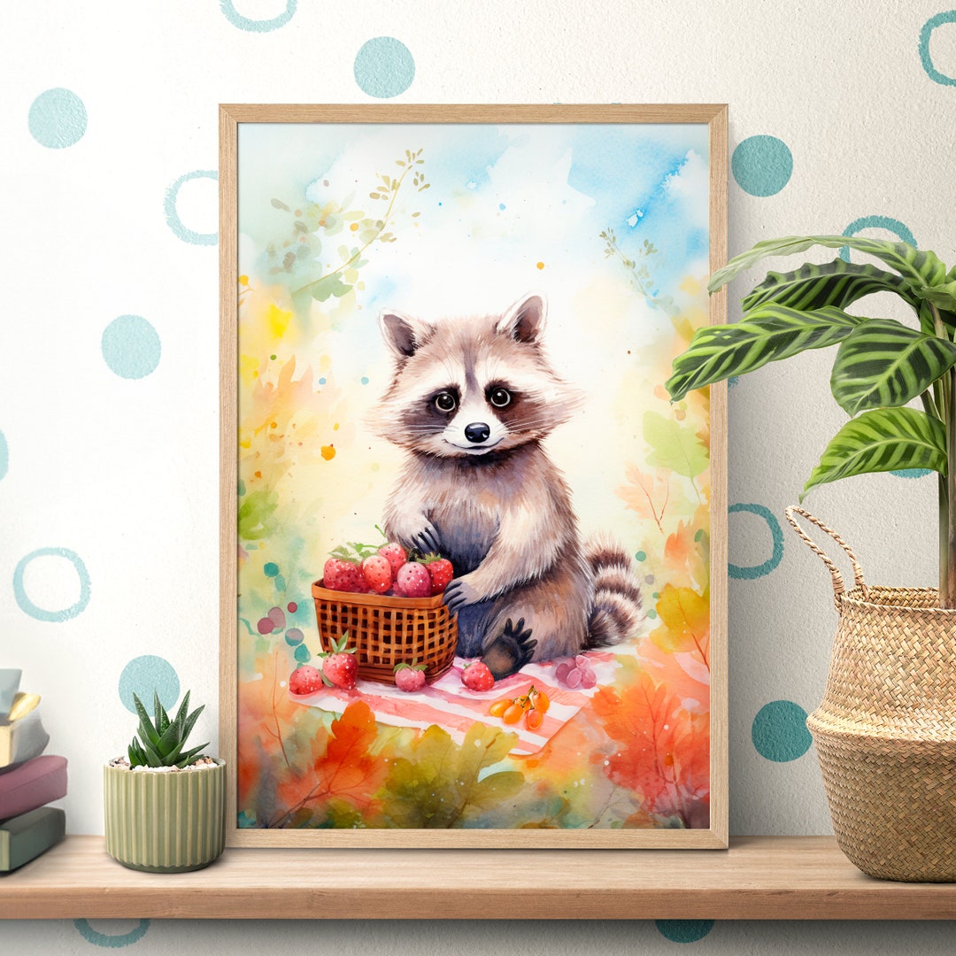 Outdoor Picnic Cute Raccoon Poster, Funny Trash Panda, Raccoon Lover ...