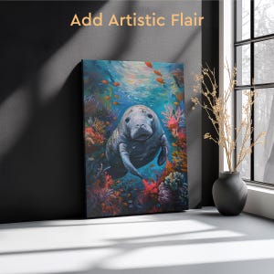 Cute Curious Manatee Aquarium Canvas Wall Art, Matte Stretched 0.75 ...