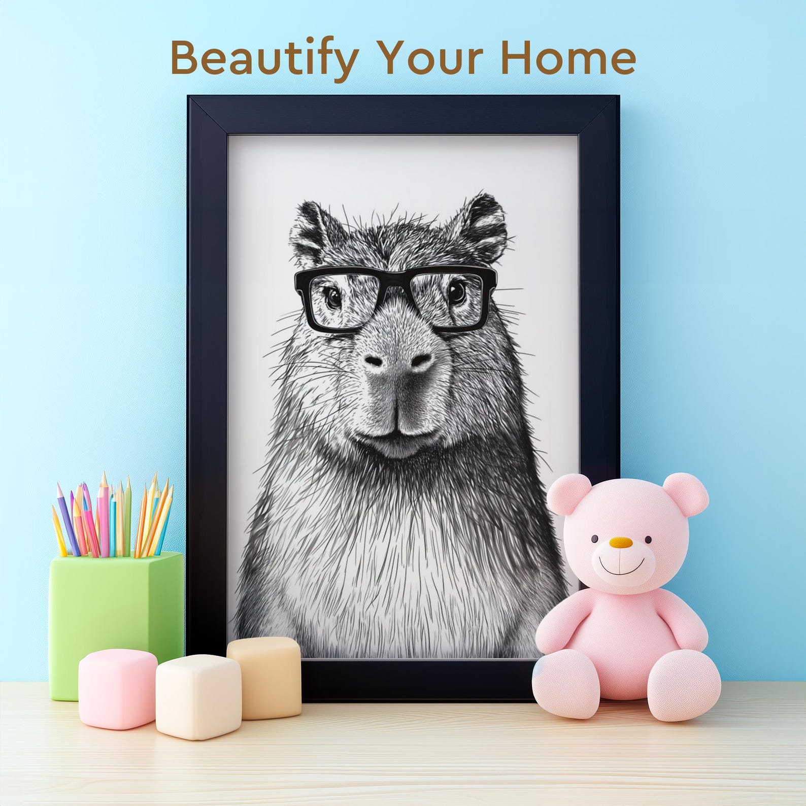 Capybara Nerdy Glasses Portrait Poster, Water Hog Print, Giant Cavy ...