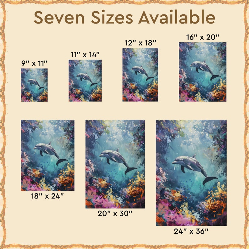 Undersea Dolphin Coral Reef Poster, Dolphin Lover Gift, Vintage Ocean ...