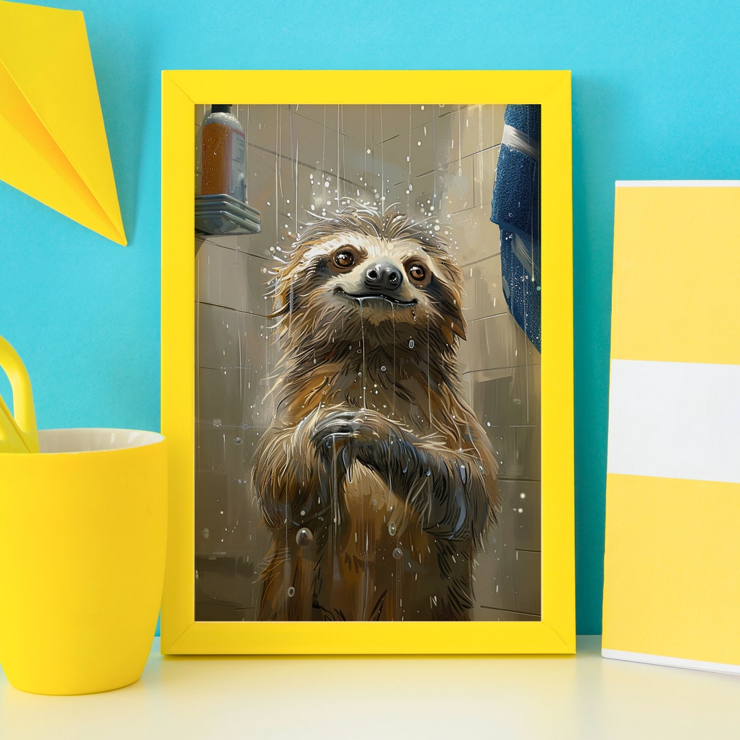 Bathroom Rain Shower Sloth Poster, Funny Sloth Print, Sloth Lover Gift ...