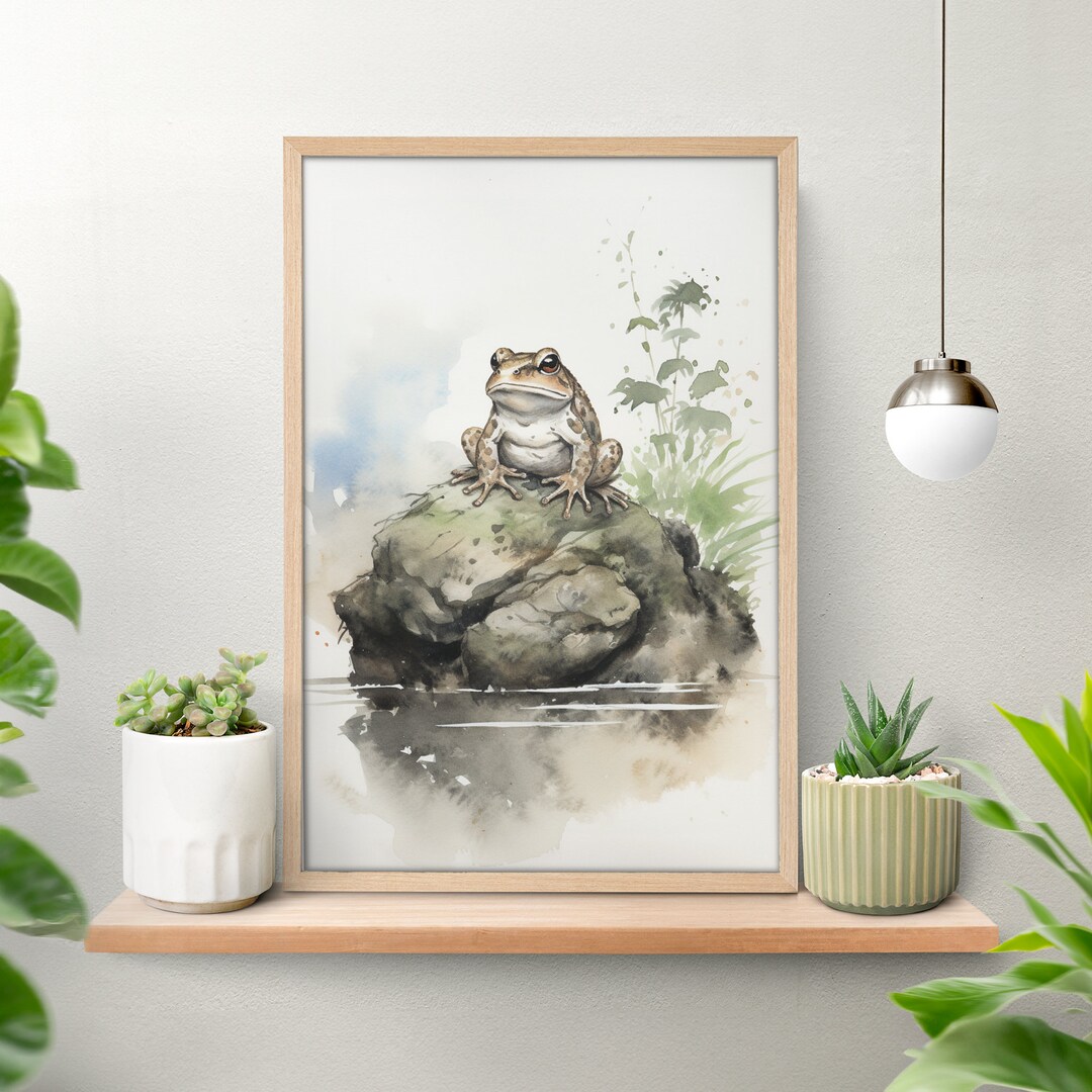Unimpressed Grumpy Frog Poster, Watercolor Toad Paintings, Cute Kawaii ...