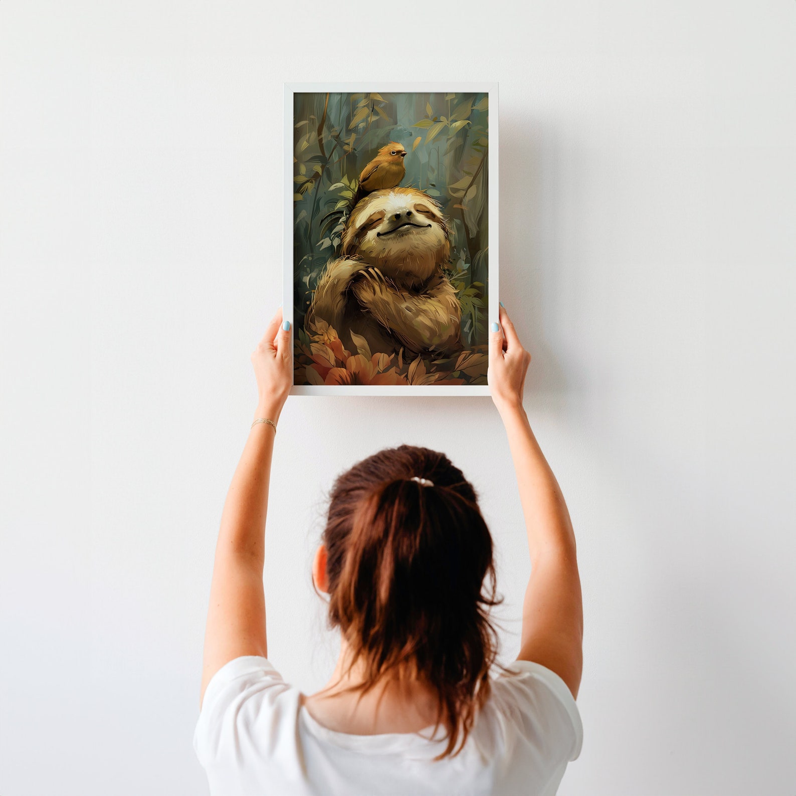 Joyful Sloth and Bird Poster, Funny Sloth Wall Art, Sloth Lover Gift ...