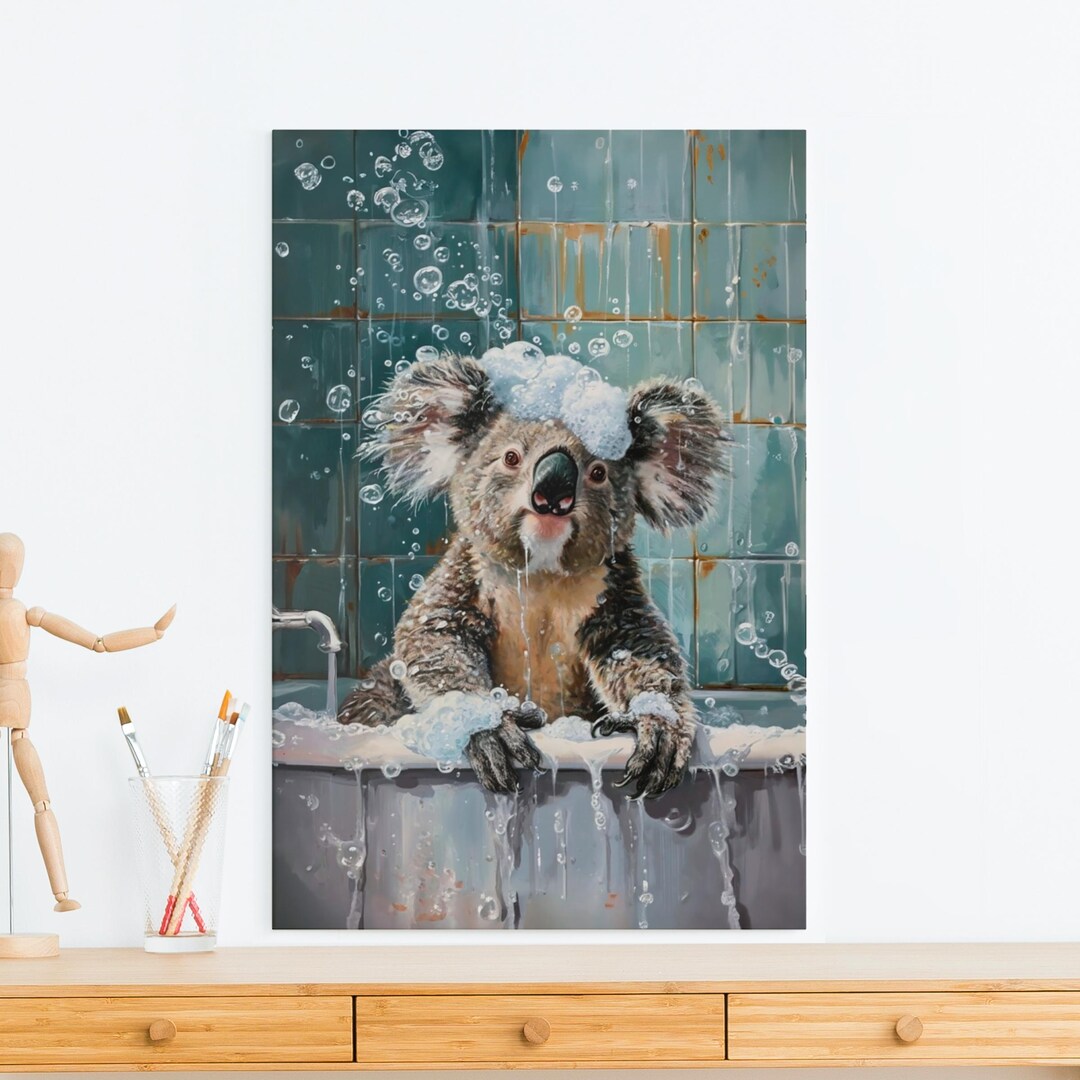 Bathtub Bubble Bath Koala Canvas Wall Art, Matte Stretched Canvas ...