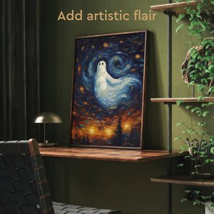 Starry Night Haunting Ghost Poster, Vintage Horror Art Print, Spooky ...