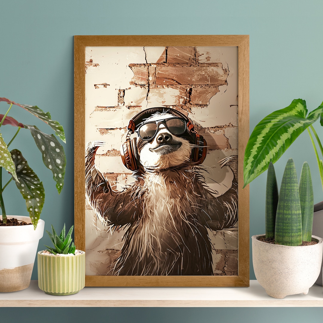 Groovy Tunes Sloth Vibes Poster, Funny Sloth Print, DJ Sloth, Cute ...