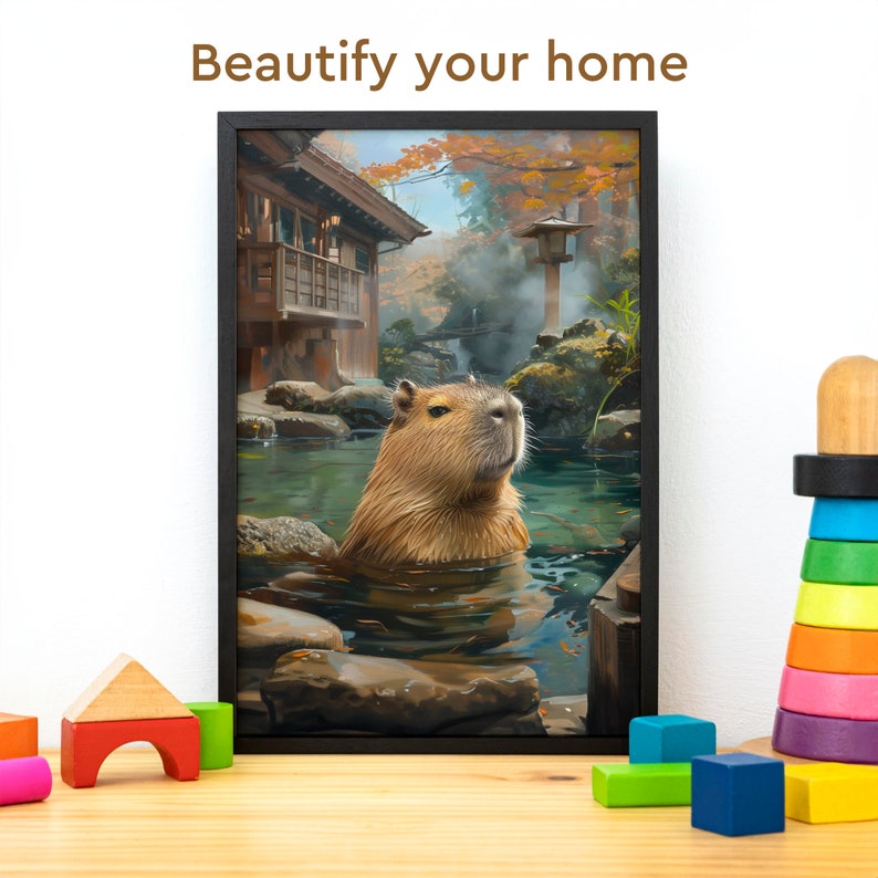 Affiche capybara source chaude japonaise, impression capybara drôle ...