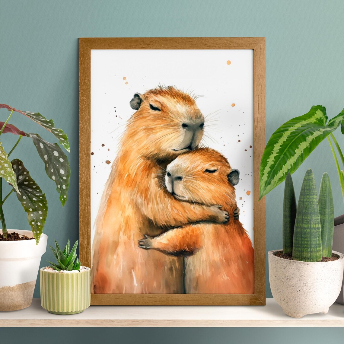 Lovely Capybara Cuddling Portrait Poster, Funny Capybara Wall Art ...