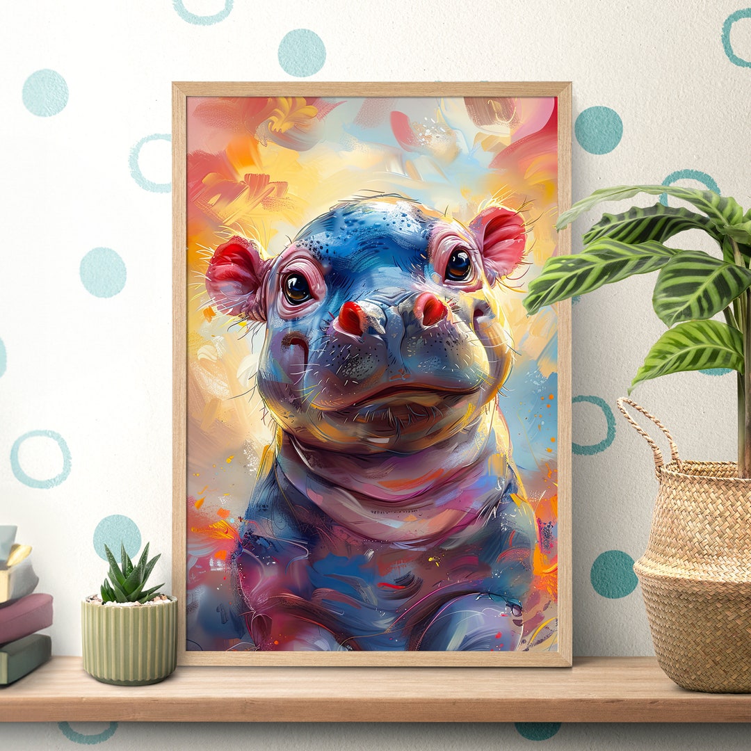 Wildlife Cute Hippo Nursery Poster, Hippo Lover Gift, Funny Hippo Print ...