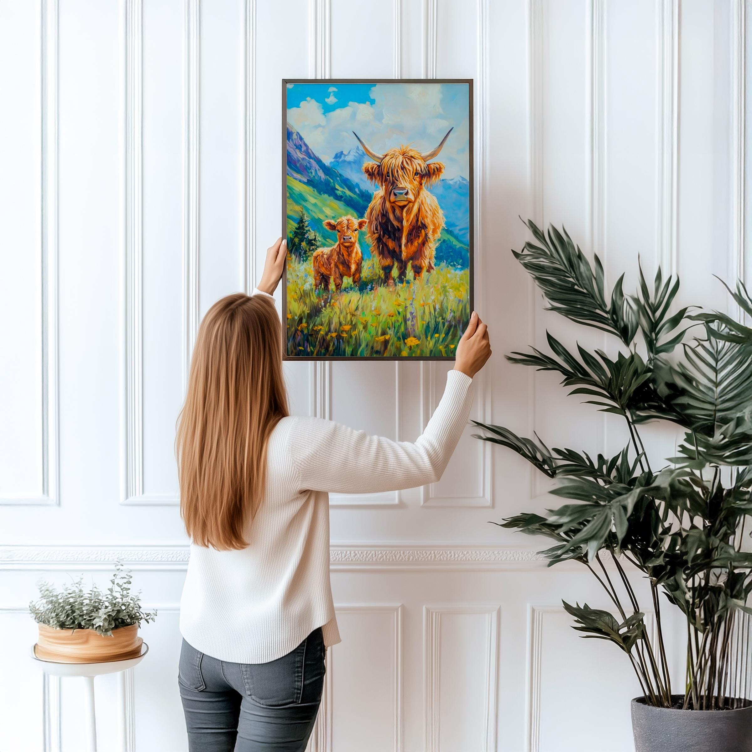 Highland Cow Family Grazing Poster, Scottish Cow Lover, Scotland Cattle ...