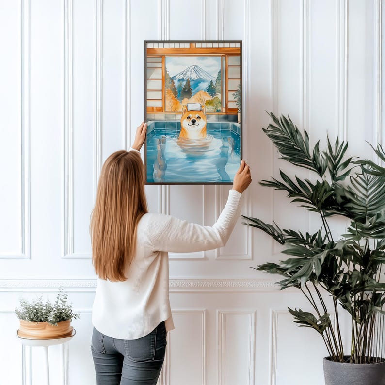 Japanese Bathhouse Bath Shiba Poster, Shiba Inu Lover, Japanese Dog ...