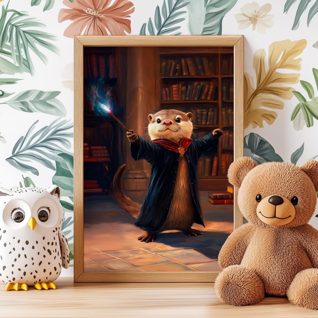 Wizard Otter Magic Wand Poster, Magician Sea Otter Print, Enchanted ...