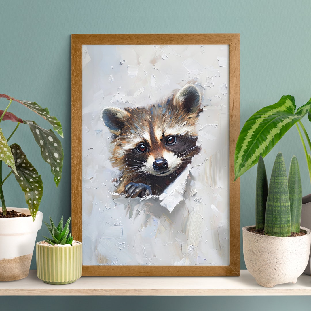 Ripped Paper Peekaboo Raccoon Poster, Funny Trash Panda Print, Raccoon ...
