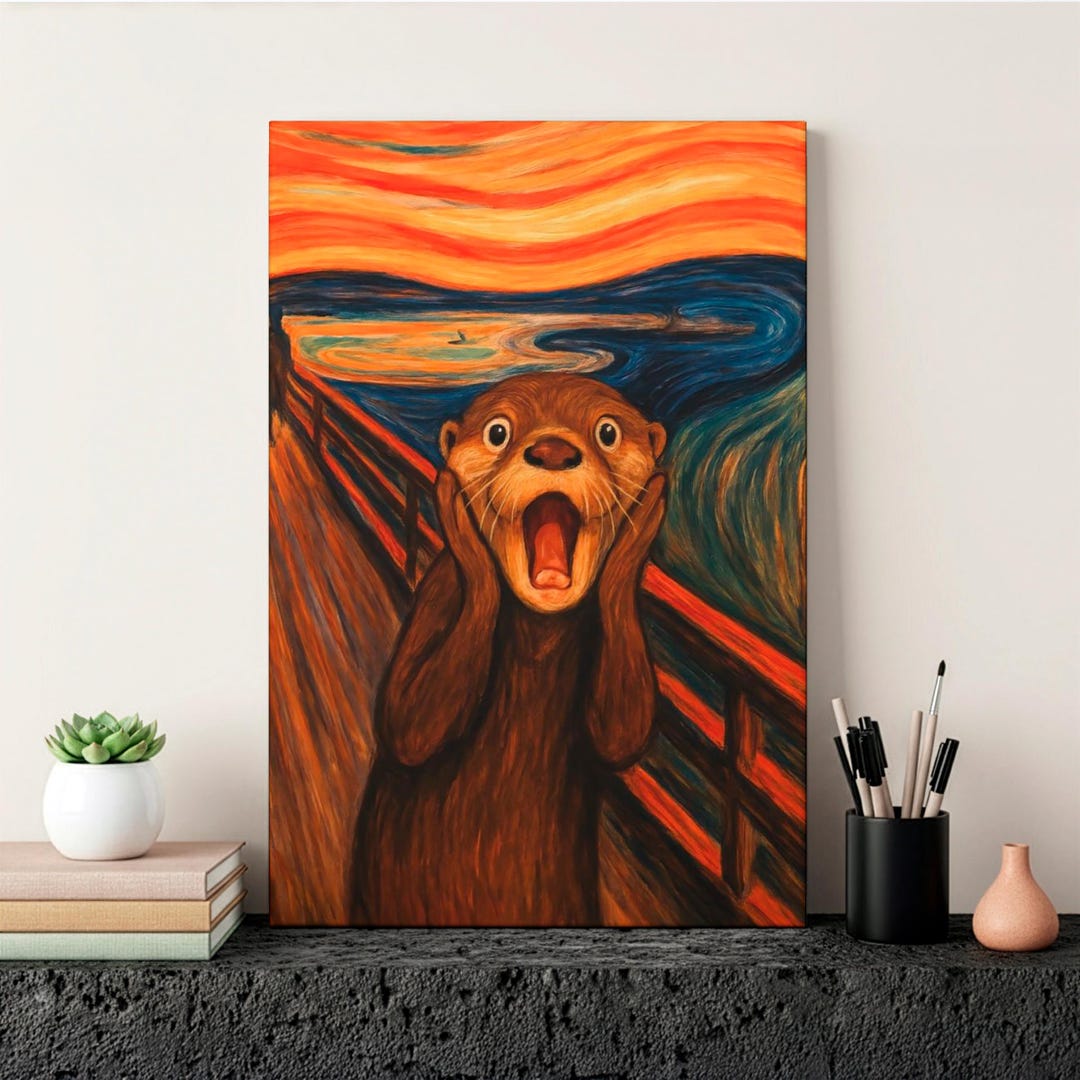 The Scream Otter Masterpiece Canvas Art, Artistic Home Animal Wall ...
