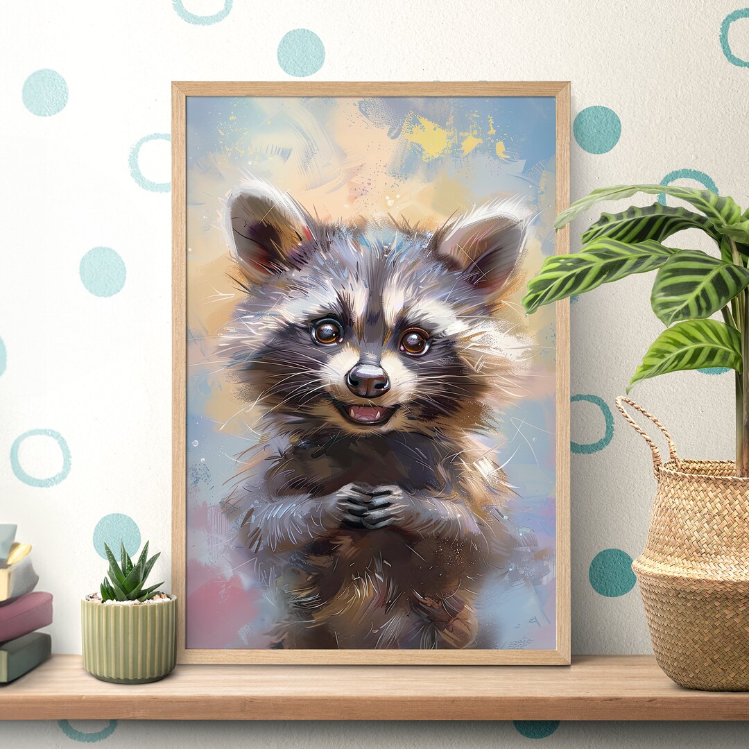 Wildlife Cute Raccoon Nursery Poster, Raccoon Lover, Funny Trash Panda ...