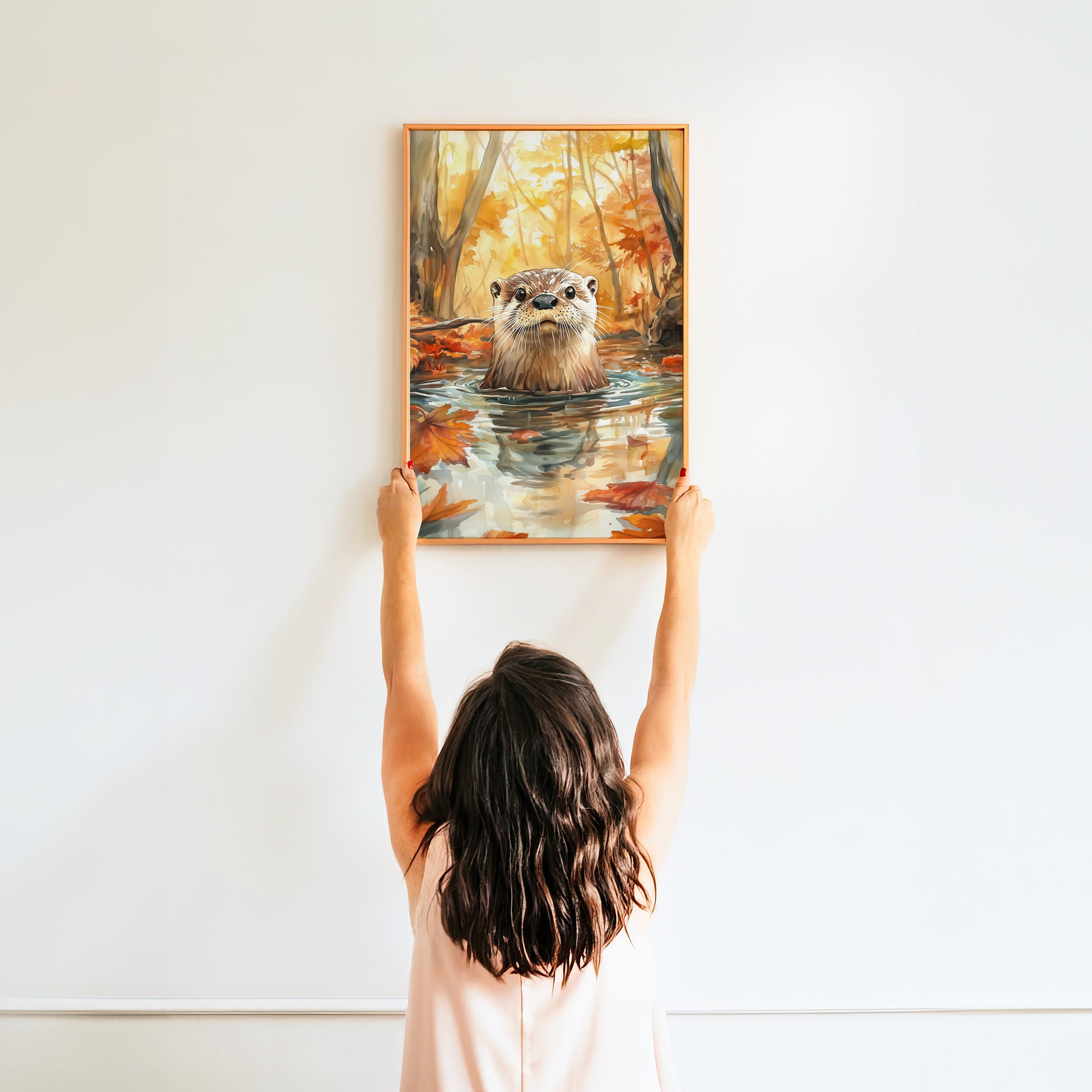 Autumn Fall River Otter Poster, Funny Sea Otter, Otter Lover, Wildlife ...