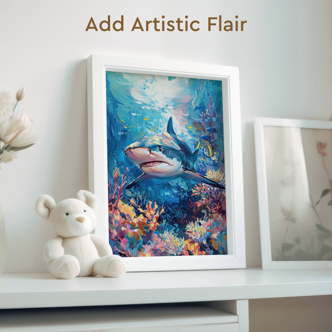 Marine Animals Shark Coral Poster, Funny Shark Gift, Vintage Ocean ...