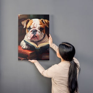 Cute Bulldog Reading Book Canvas Wall Art, Matte Stretched Canvas ...