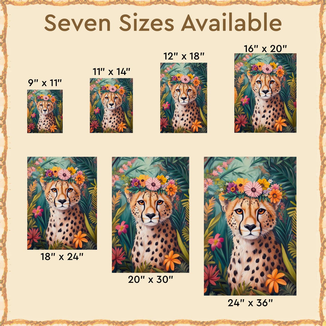 Floral Crown Wildlife Cheetah Poster, Acinonyx Lover, Leopard Nursery ...