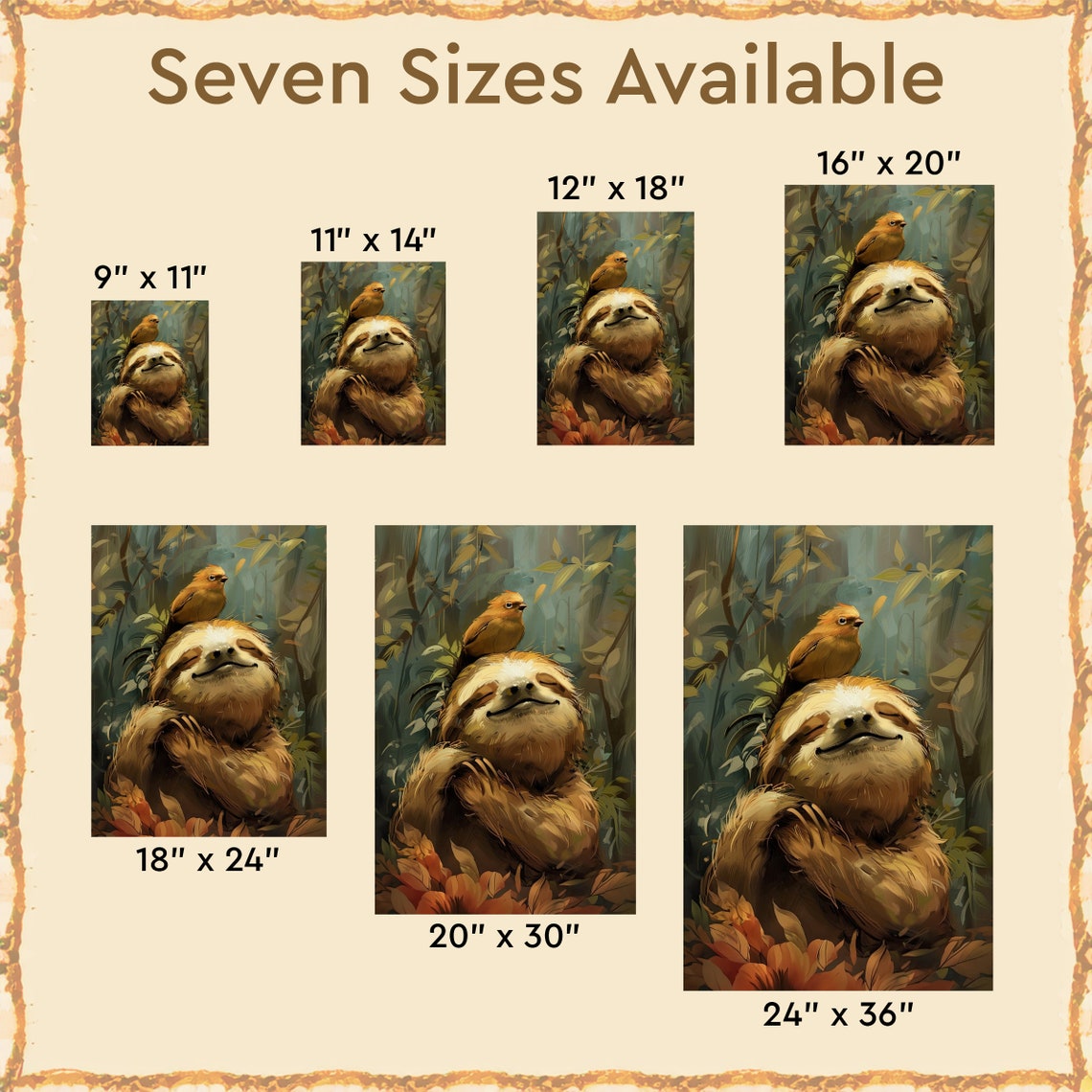 Joyful Sloth and Bird Poster, Funny Sloth Wall Art, Sloth Lover Gift ...