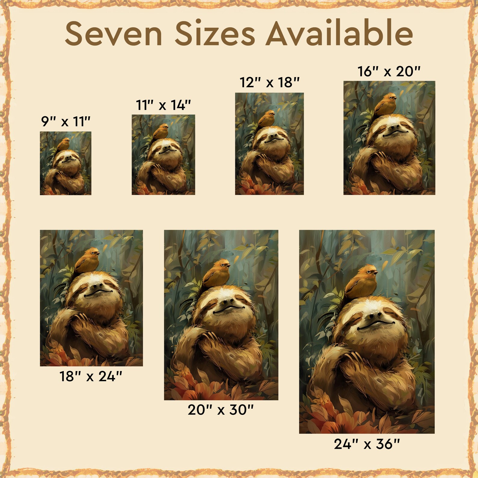 Joyful Sloth and Bird Poster, Funny Sloth Wall Art, Sloth Lover Gift ...