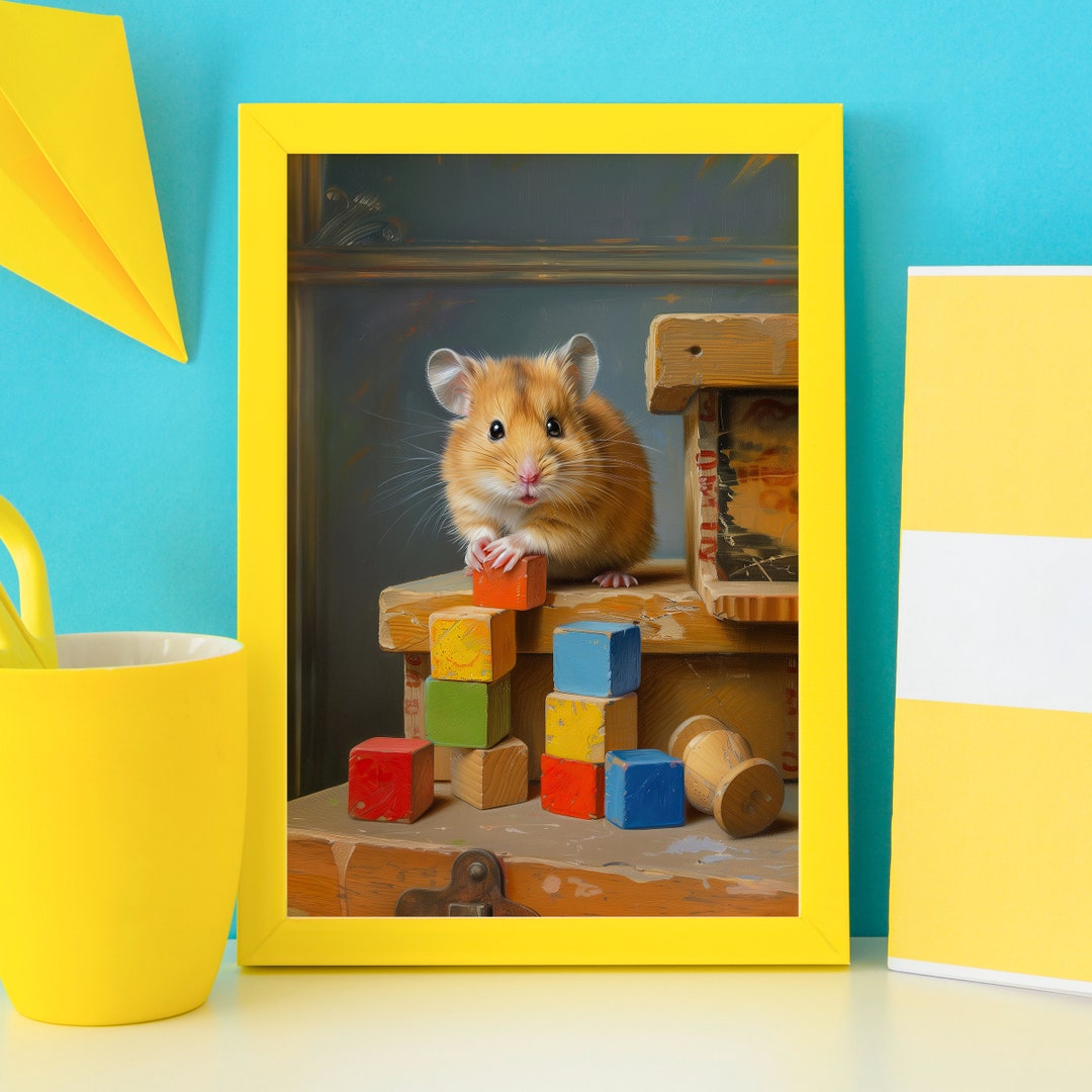 Hamster Playing Toy Blocks Poster, Funny Hamster Print, Hamster Lover ...