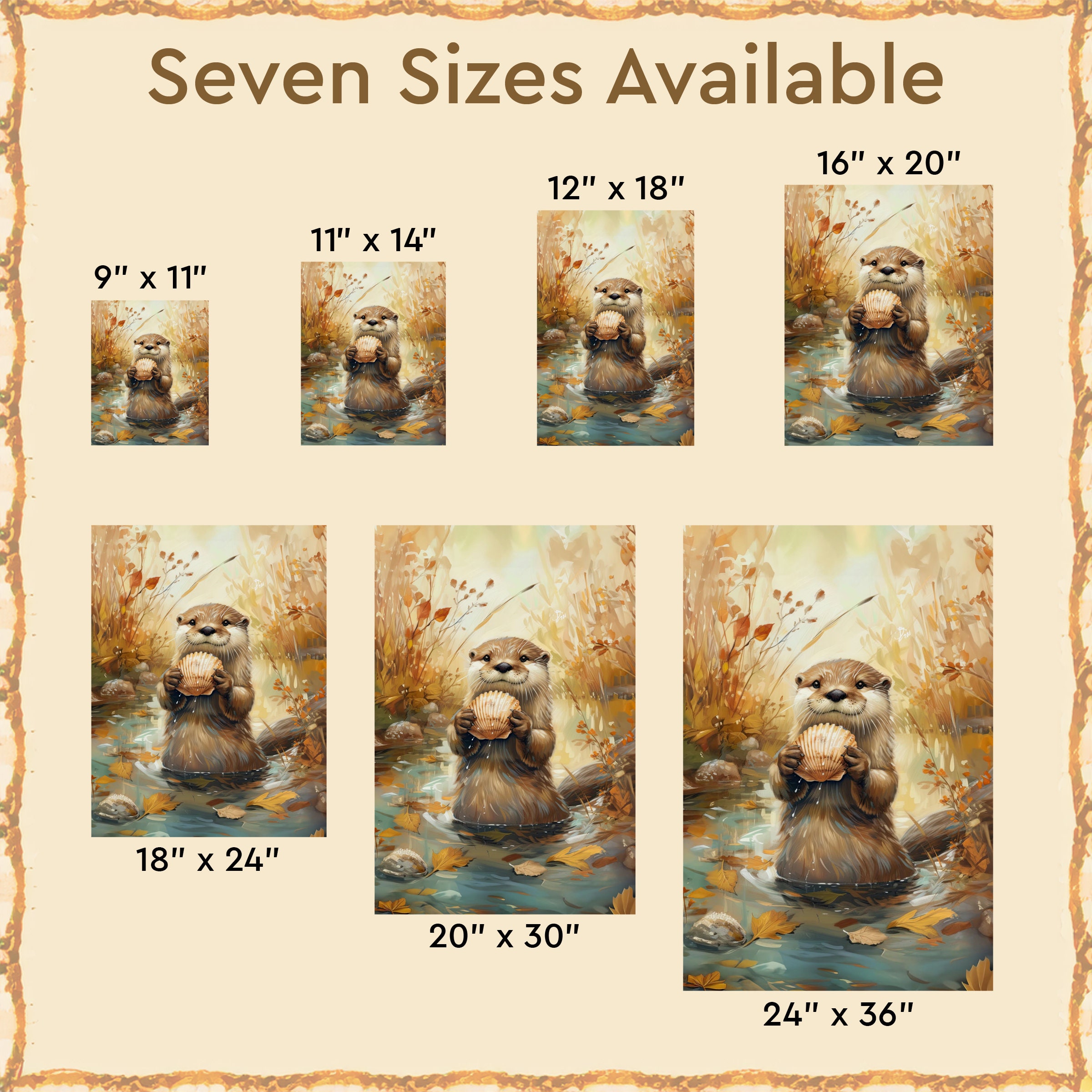 Playful Otter Collect Seashell Poster, Funny Sea Otter Gift, Vintage Nature Print, Home Decor ...