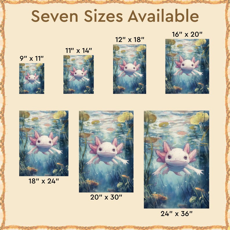 Axolotl Swimming Lake Plants Poster, Axie Lover, Mexican Salamander ...