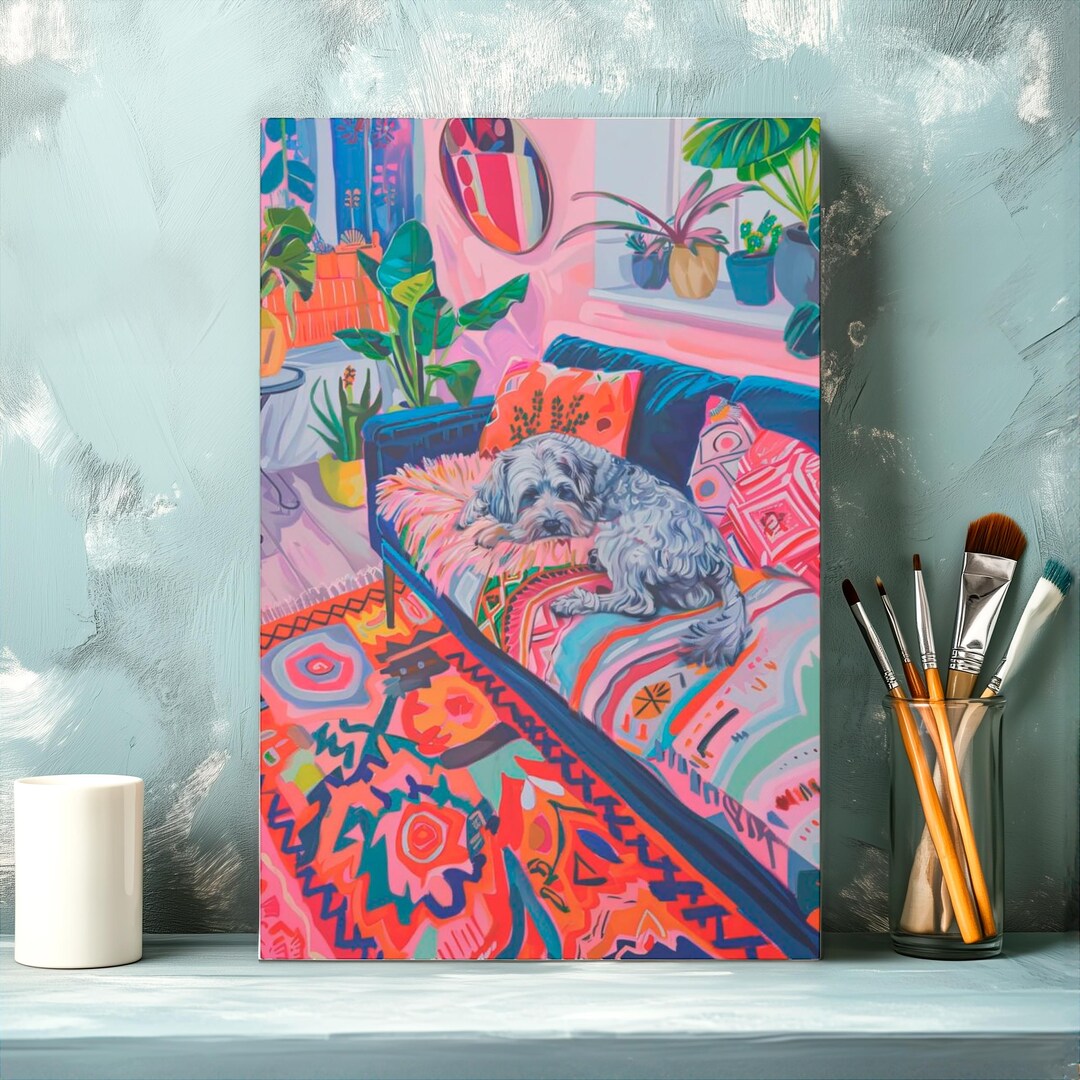 Bohemian Home Cozy Labradoodle Canvas Wall Art, Matte Stretched 0.75 ...