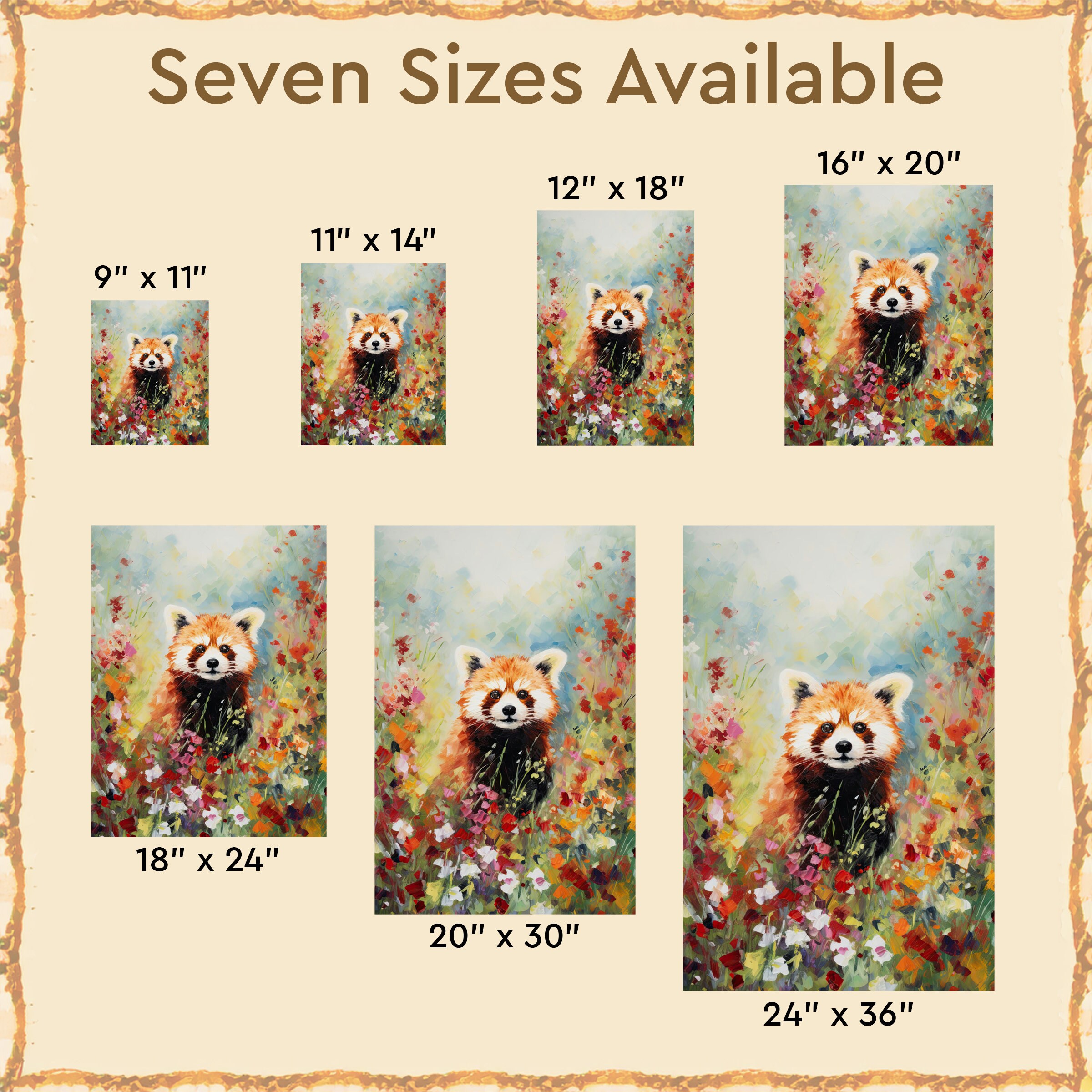 Flower Field Red Panda Poster, Cute Red Panda Pattern, Red Panda ...
