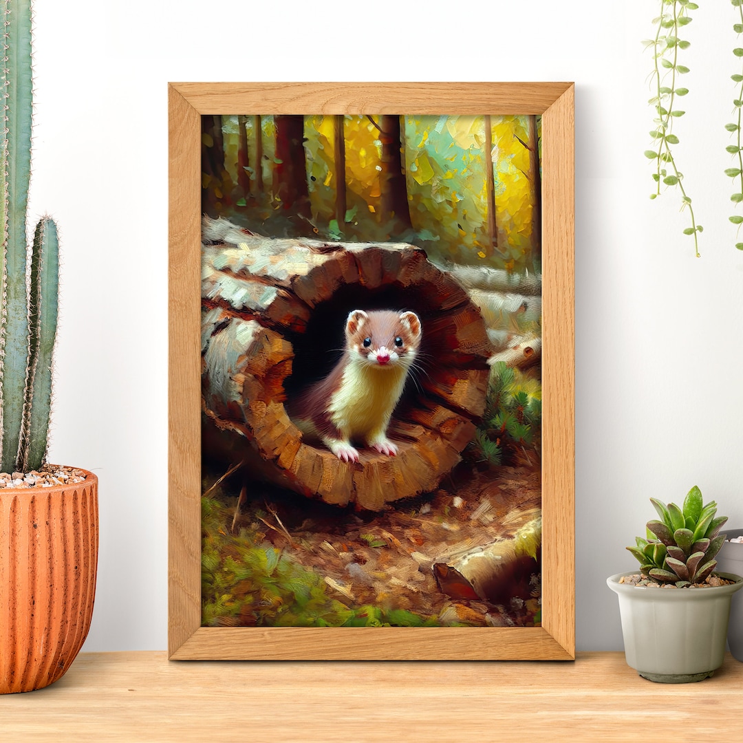 Forest Log Wildlife Stoat Poster, Funny Cute Stoat, Vintage Nature ...