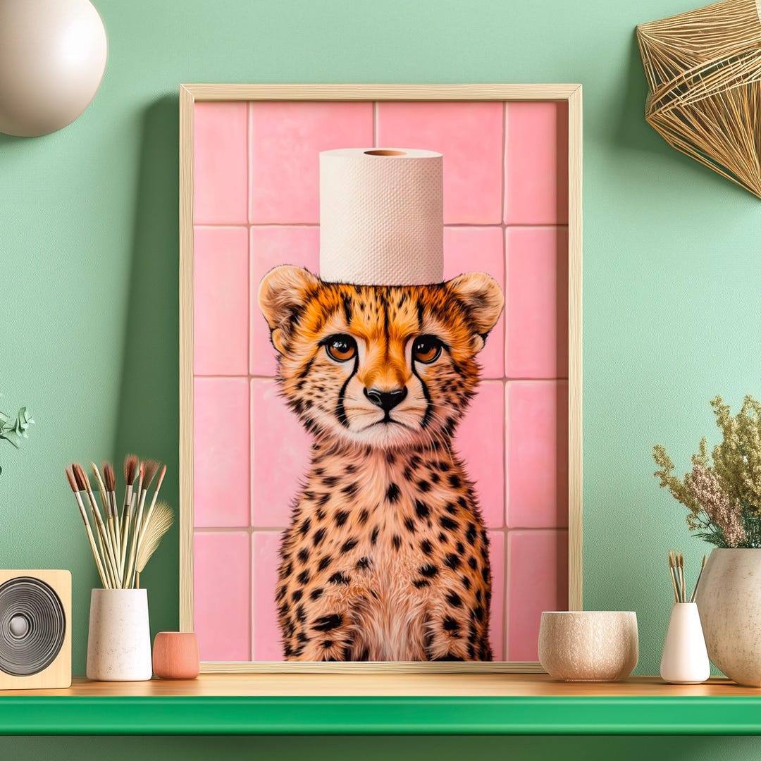 Bathroom Toilet Paper Cheetah Poster, Leopard Cub Print, Panther Lover ...