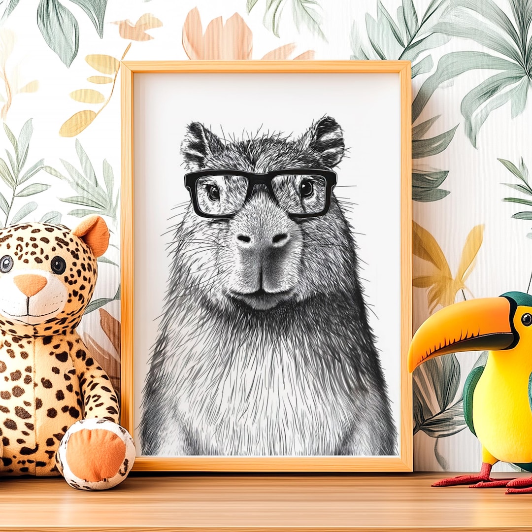 Capybara Nerdy Glasses Portrait Poster, Water Hog Print, Giant Cavy ...