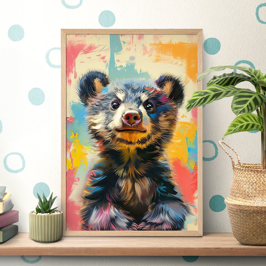 Wildlife Cute Bear Nursery Poster, Black Bear Lover Gift, Funny Bear ...