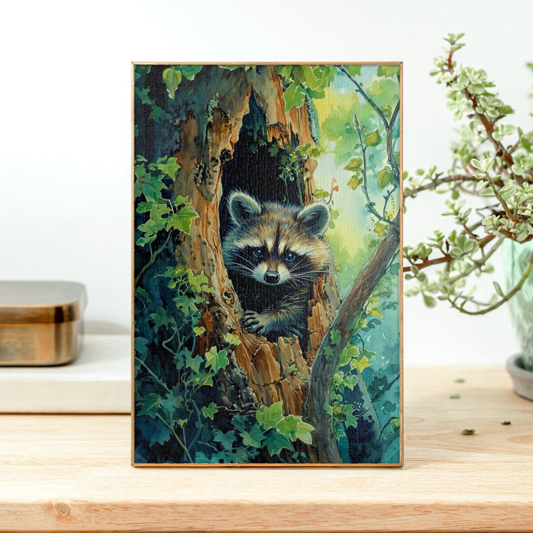 Tree Hollow Raccoon Peeking Jigsaw Puzzle, 110/252/520/1014 Pcs, Kids ...