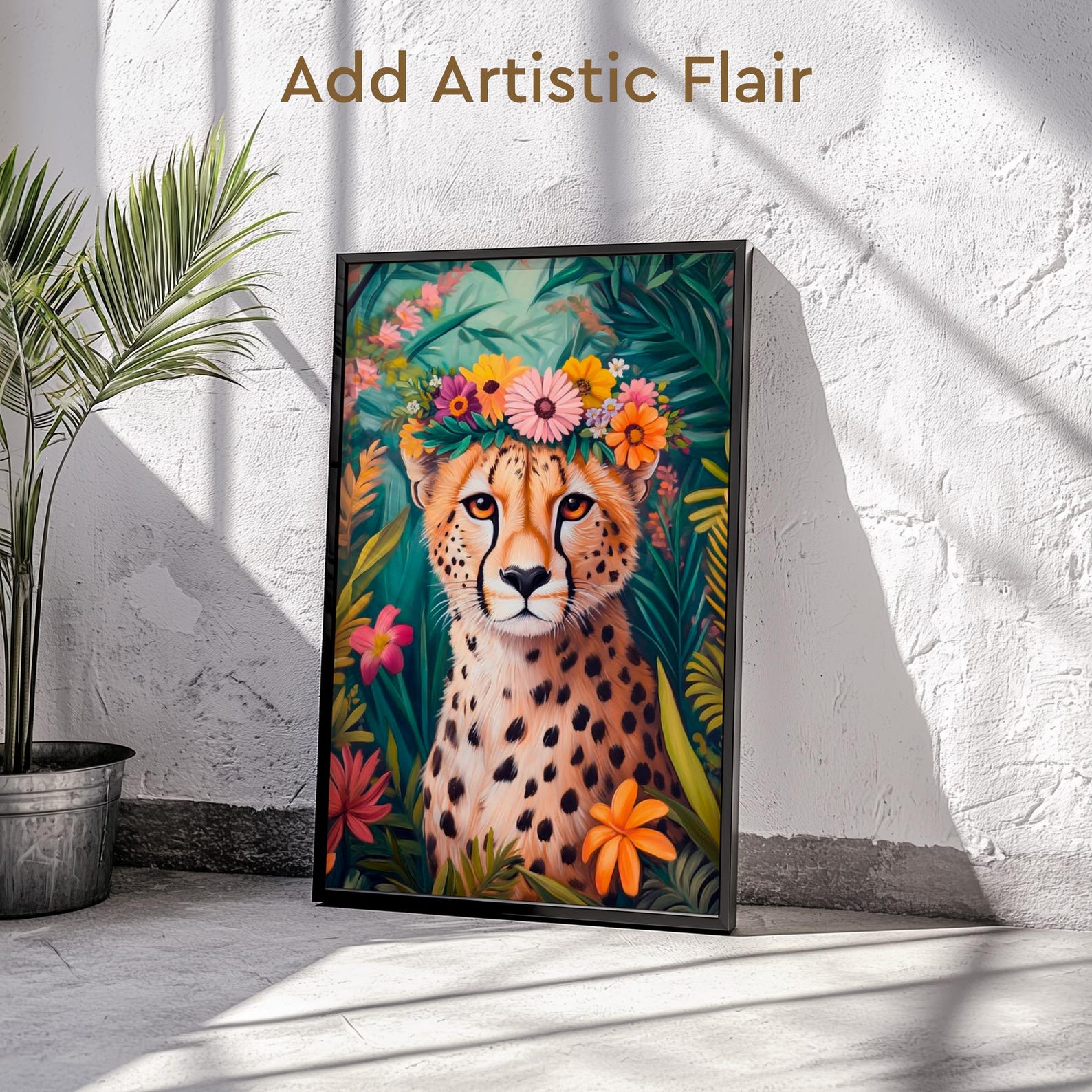 Floral Crown Wildlife Cheetah Poster, Acinonyx Lover, Leopard Nursery ...