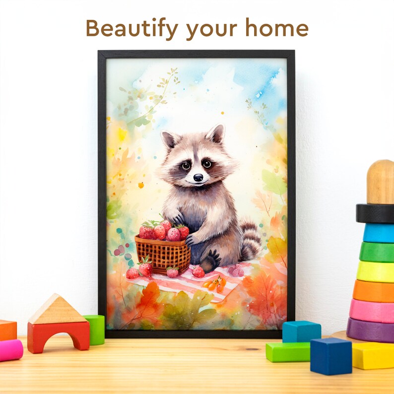 Outdoor Picnic Cute Raccoon Poster, Funny Trash Panda, Raccoon Lover ...