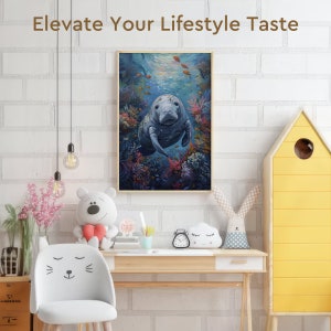 Cute Curious Manatee Aquarium Poster, Florida Manatee, Marine Biology ...