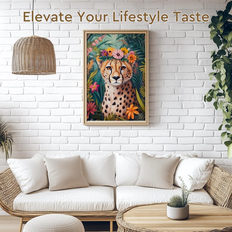 Floral Crown Wildlife Cheetah Poster, Acinonyx Lover, Leopard Nursery ...