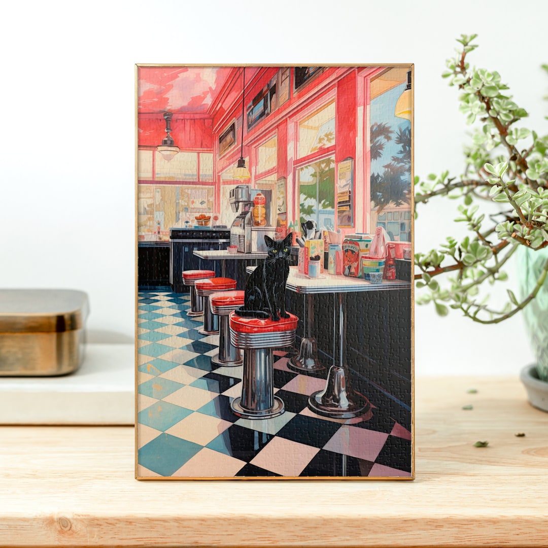 Retro Diner Cat Jigsaw Puzzle, 110/252/520/1014 Pcs, Kids Adults Puzzle ...