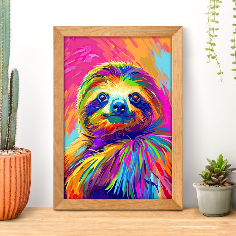 Pop Art Sloth Portrait Poster, Sloth Lover Gift, Funny Cute Sloth Print ...