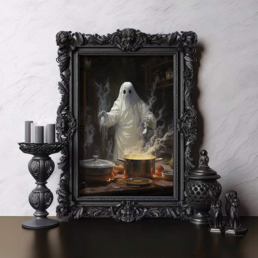Haunted Kitchen Ghost Chef Poster, Vintage Horror Art Print, Spooky ...