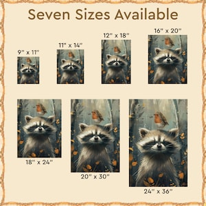 Joyful Raccoon and Bird Poster, Funny Trash Panda Print, Wildlife ...