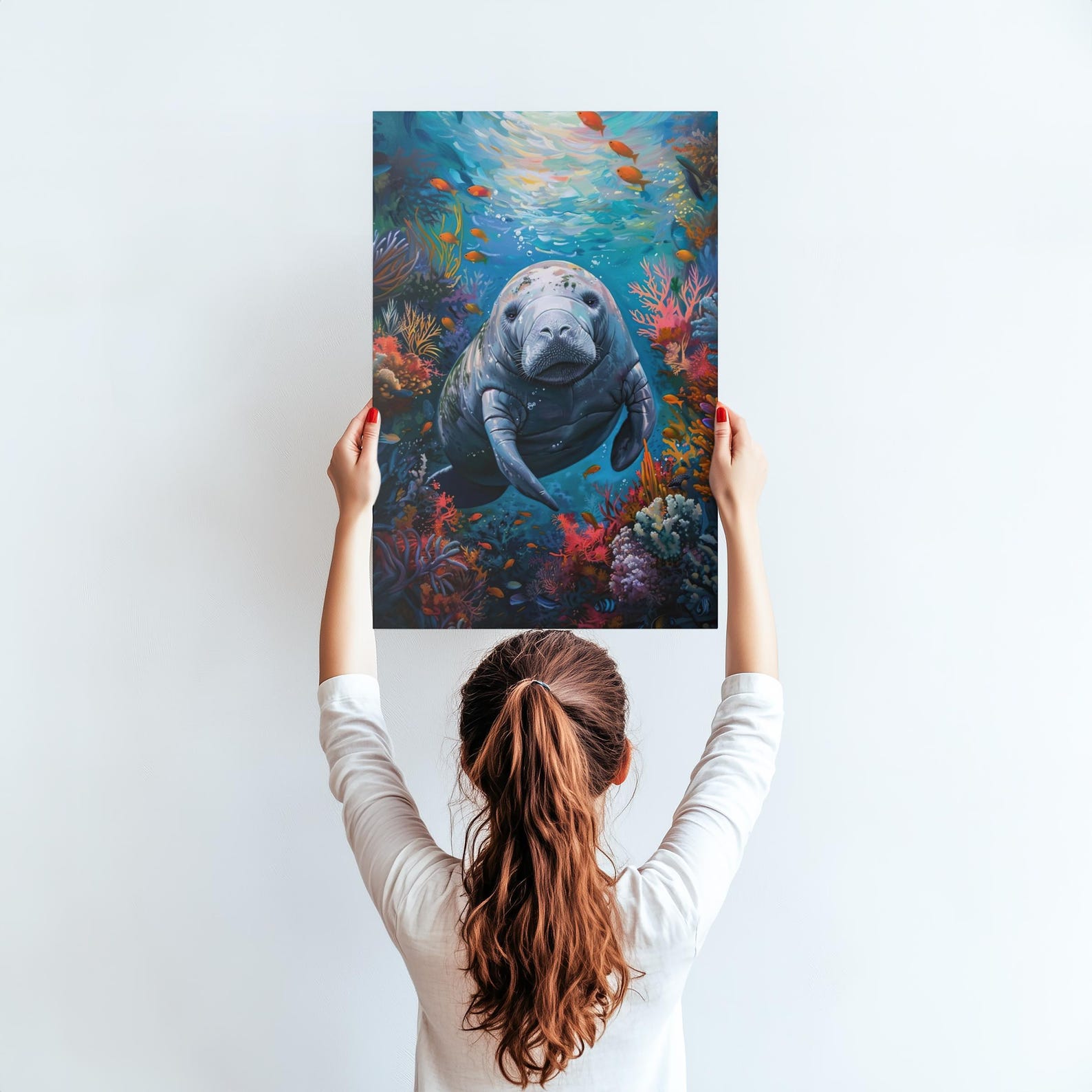 Cute Curious Manatee Aquarium Canvas Wall Art, Matte Stretched 0.75 ...