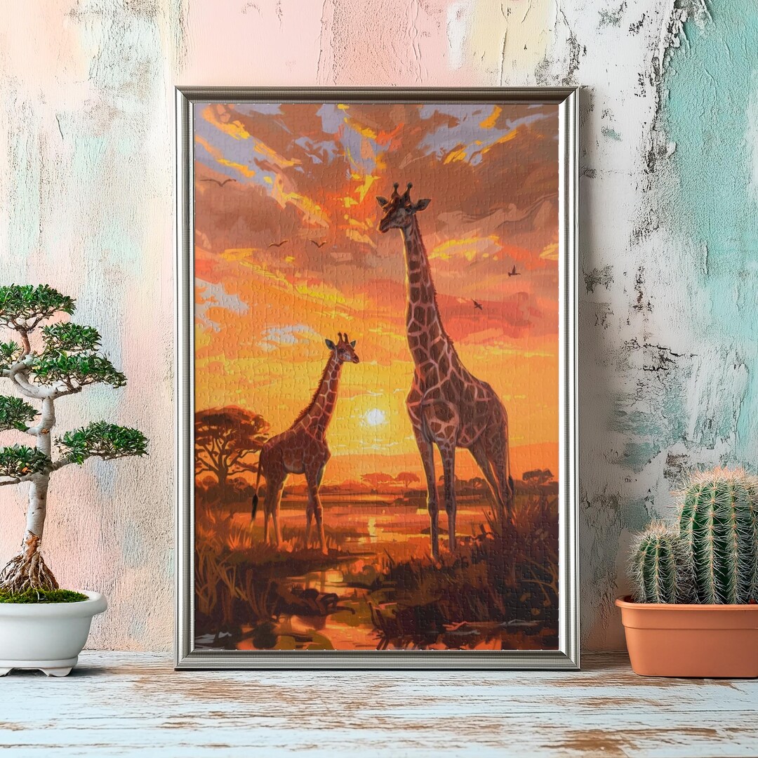 Sunset Savanna Giraffe Family Jigsaw Puzzle, 110/252/520/1014 Pcs ...