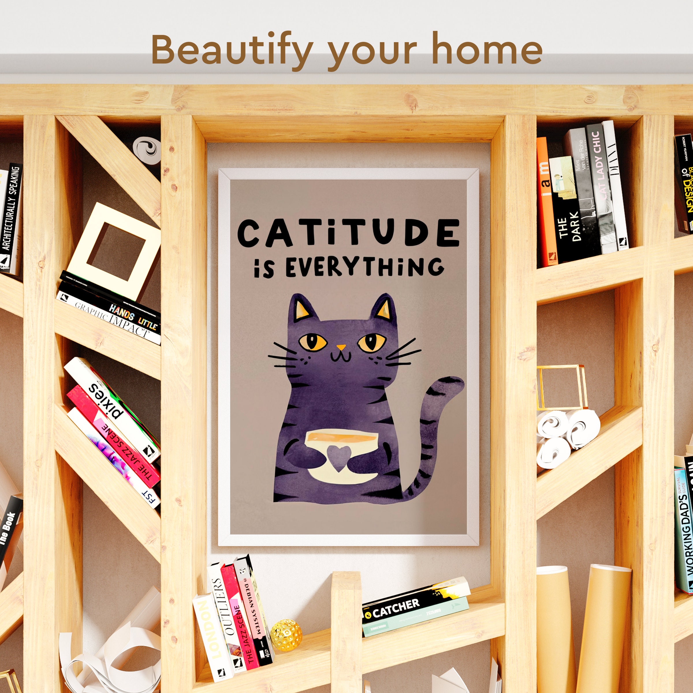 Funny Cat Quote Poster Catitude is Everything Black Cat Wall - Etsy