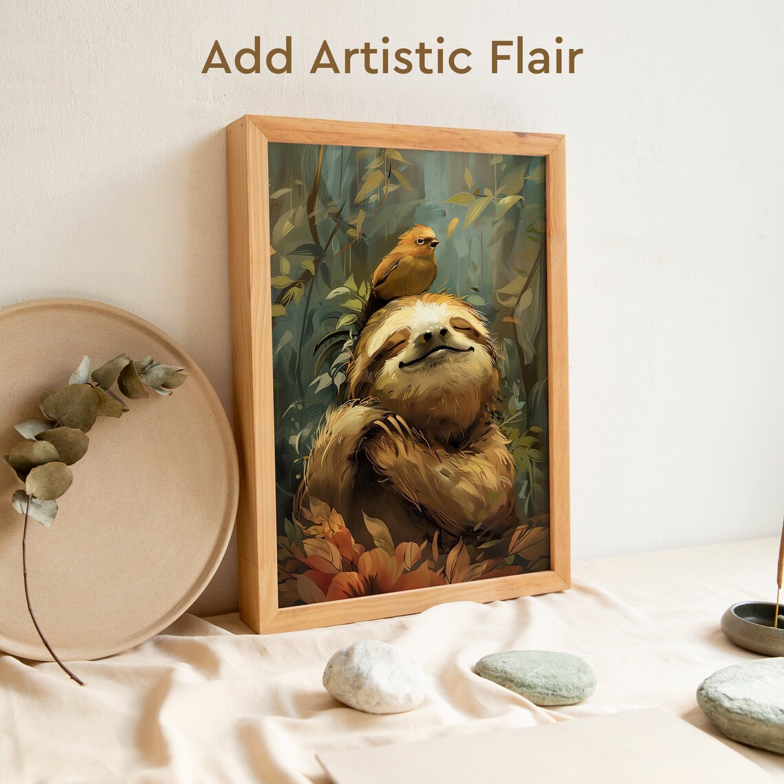 Joyful Sloth and Bird Poster, Funny Sloth Wall Art, Sloth Lover Gift ...